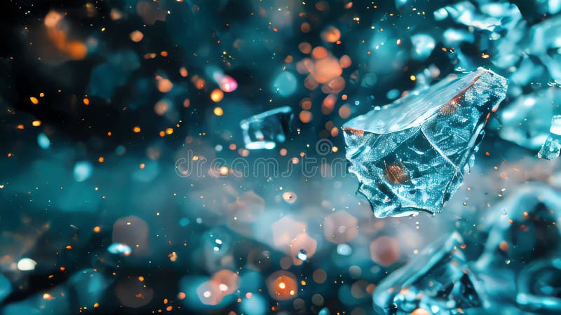 Abstract Background of Broken Flying Shards of Glass and Crystals on a ...