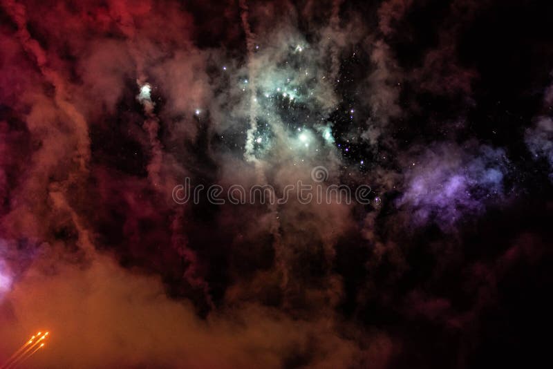 Abstract Background of Burning Fireworks, Smoke and Fireworks. Space ...