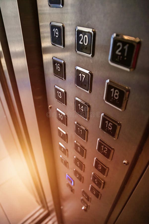 Red Light on the Elevator Button. Button for Calling the Elevator in an ...