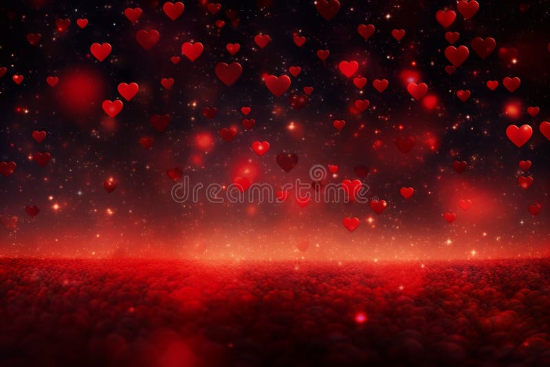 Abstract Background with Charming Display of Red Hearts and Red Lights ...