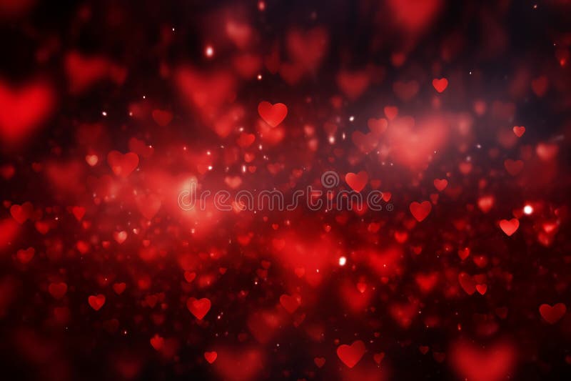 Abstract Background with Charming Display of Red Hearts and Red Lights ...