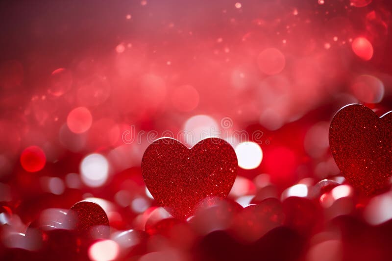 Abstract Background with Charming Display of Red Hearts and Red Lights ...