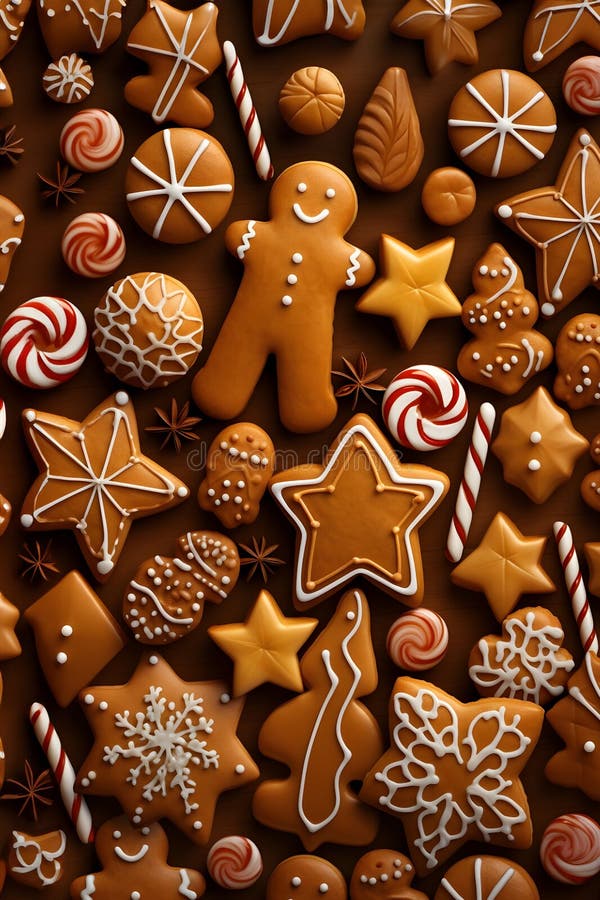 Abstract Background with Christmas Gingerbread Pieces and Cookies ...