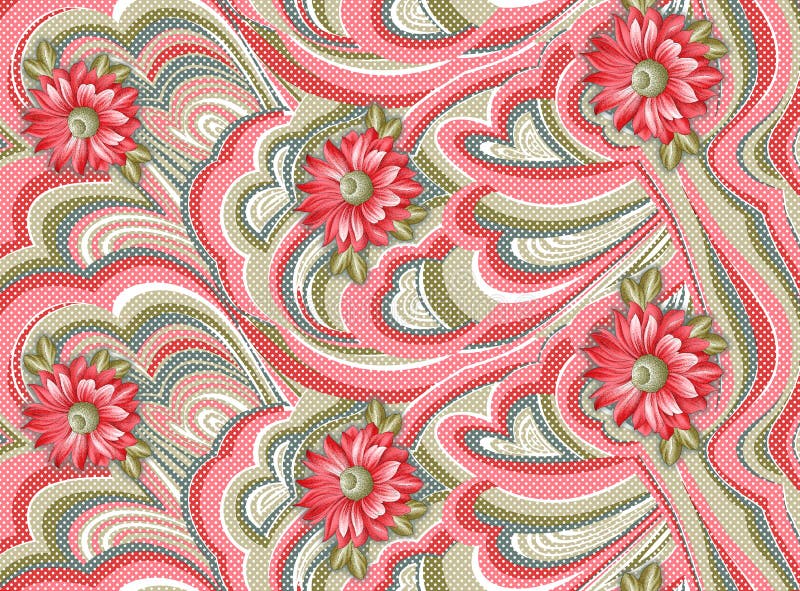 Classical Flower Ornament with Green Texture Background Stock ...