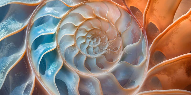 Abstract Background,close-up of the Shell of a Marine Nautilus,spiral ...