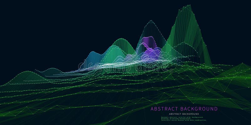 Abstract Background Color Graph in Net from Dots and Noisy Net on Dark. Technology Wireframe ...