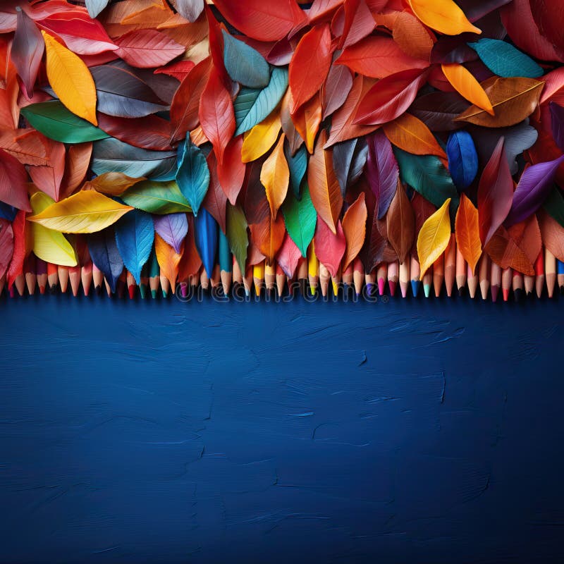 Abstract Background. Colored Pencils on a Blue Background Stock Photo ...