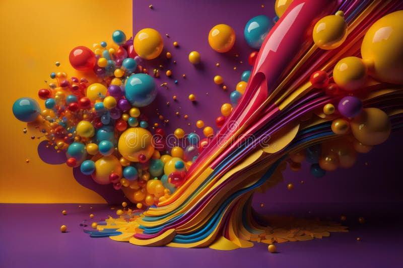 Abstract Background with Colorful Balls, Shapes and Drops. Generative ...