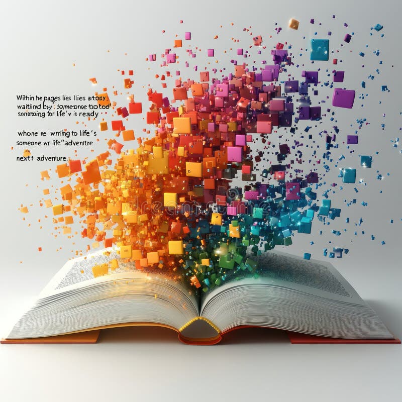 Abstract Background of Colorful Cubes Exploding from Open Book ...