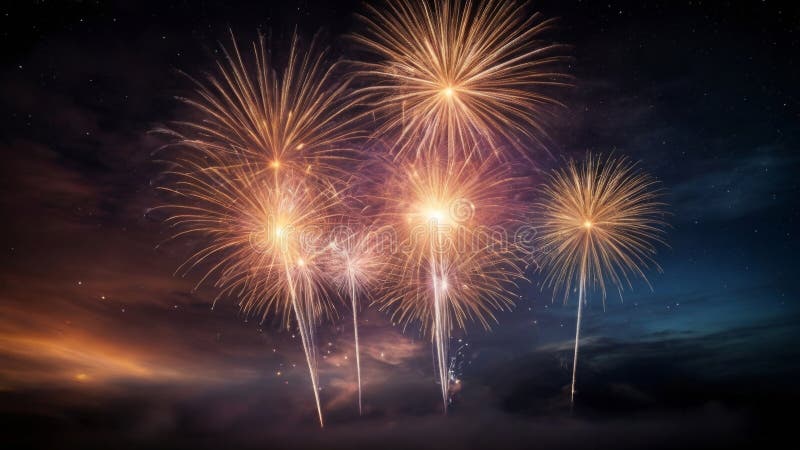 Colorful Fireworks Explode Against Starry Night Sky Stock Photos - Free ...