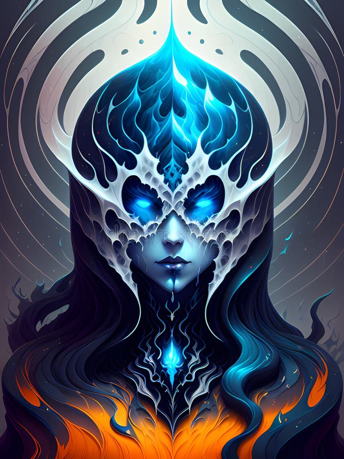 Red Evil Monster Head with Fire on the Temple in the Background, AI ...