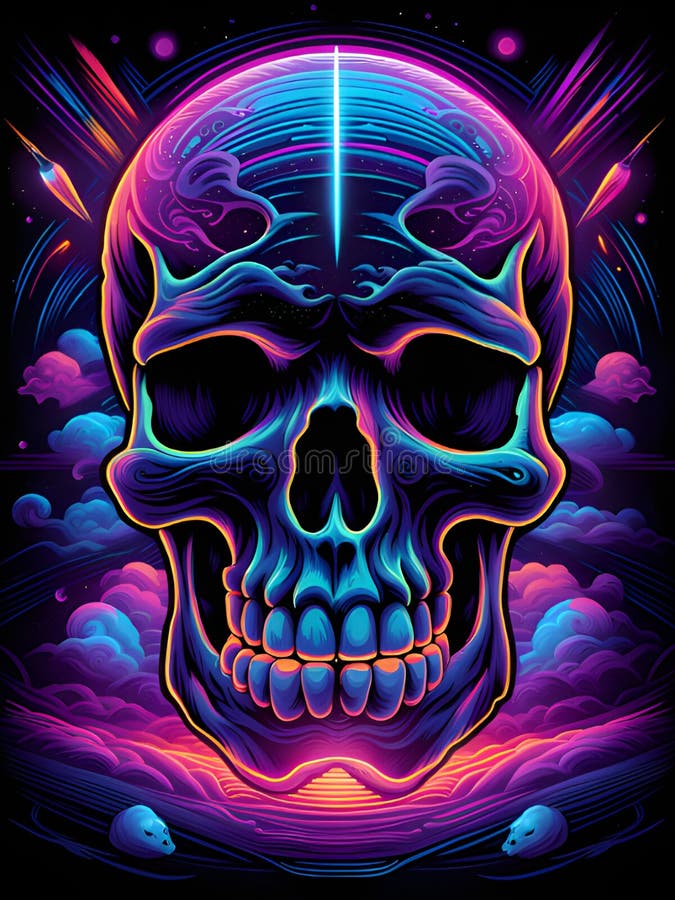 Abstract Background with Colorful Skull and Waves Stock Illustration ...