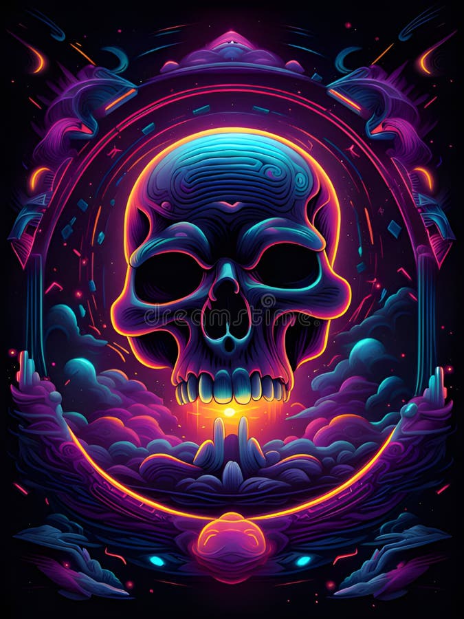 Abstract Background with Colorful Skull and Waves Stock Illustration ...