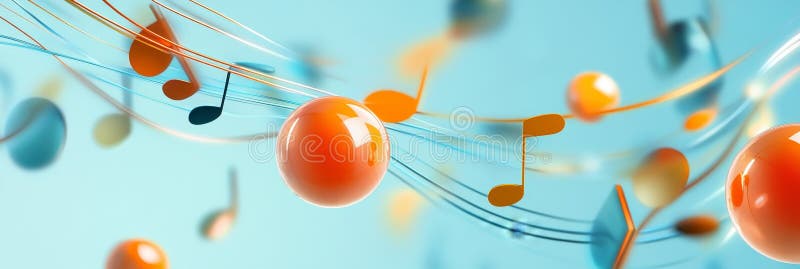 Abstract Background with Colorful Spheres Music Notes and Flowing Lines ...
