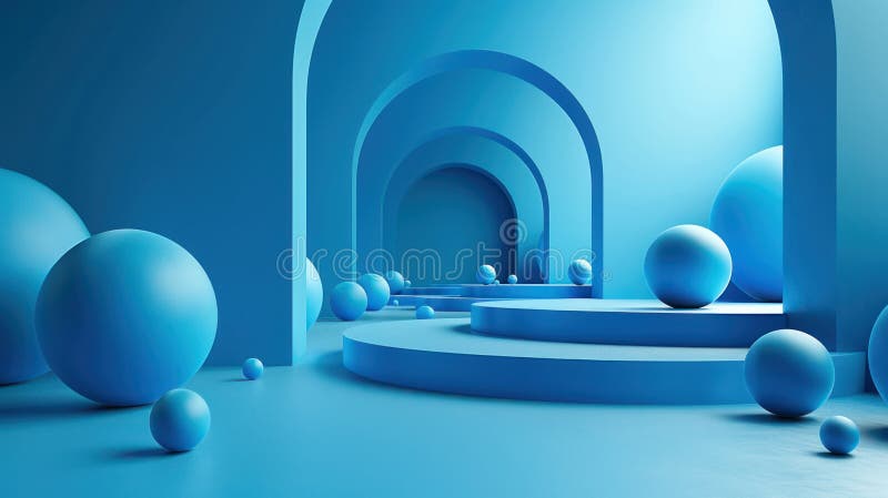Abstract Background of Cones and Circles in Isometric Space with Blue ...