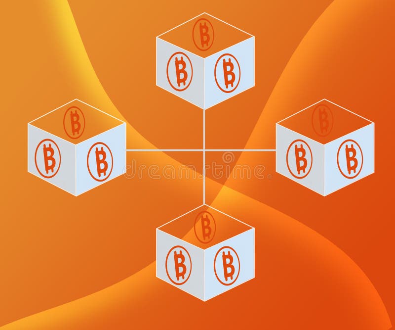Abstract Background Connected Blocks Bitcoin on Orange Color Gradients ...