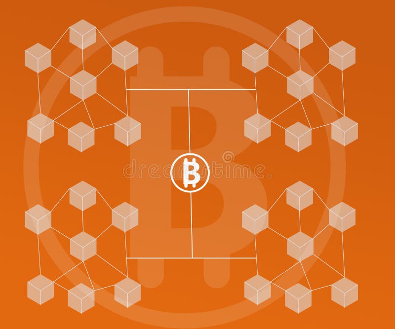 Abstract Background Connected Blocks Bitcoin on Orange Color Gradients ...