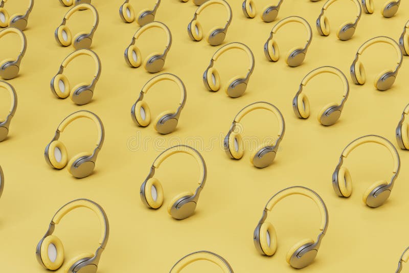 Abstract Background Consisting of Headphone Patterns on a Yellow ...