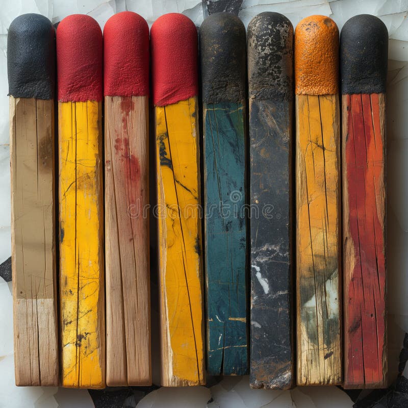 Abstract Background Consisting of Multi-colored Matchboxes, Hooks ...