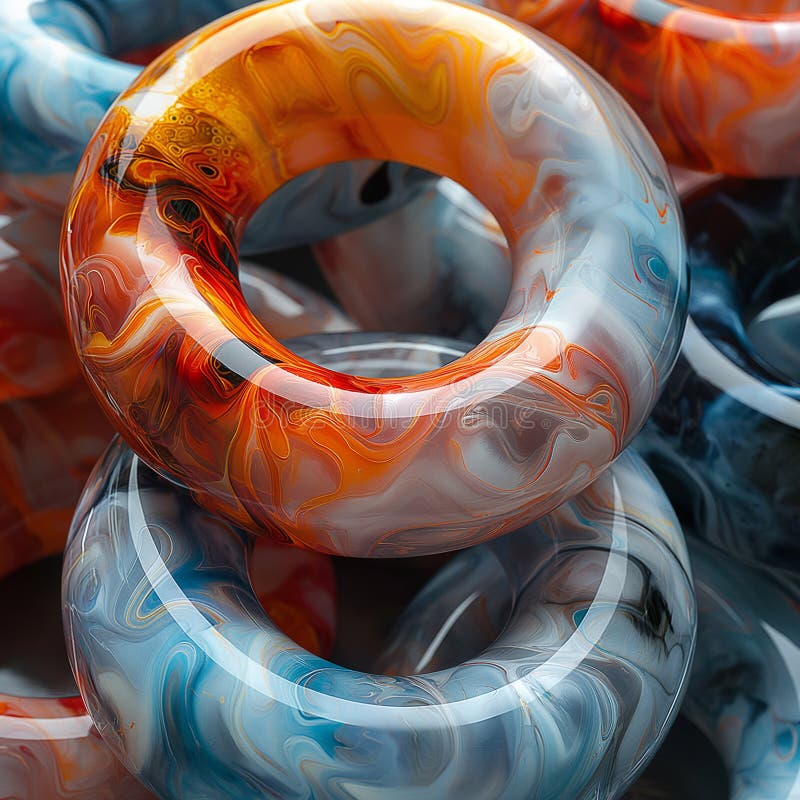 Abstract Background Consisting of Multi-colored Rings, Hooks, Green ...