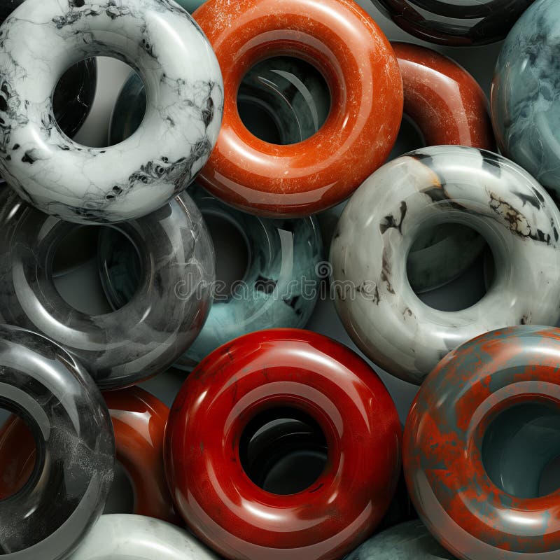 Abstract Background Consisting of Multi-colored Rings, Hooks, Green ...