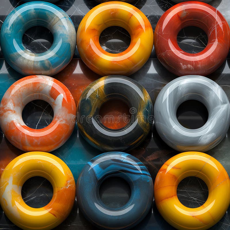 Abstract Background Consisting of Multi-colored Rings, Hooks, Green ...