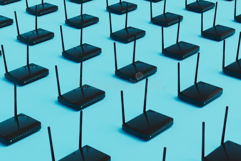 Abstract Background Consisting of Patterns of Black Wifi Routers on a ...