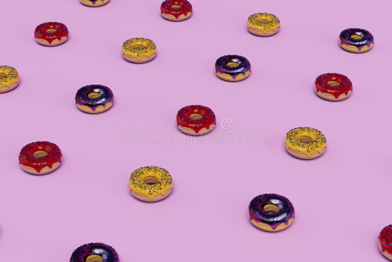 Abstract Background Consisting of Patterns of Colorful Donuts on a Pink ...