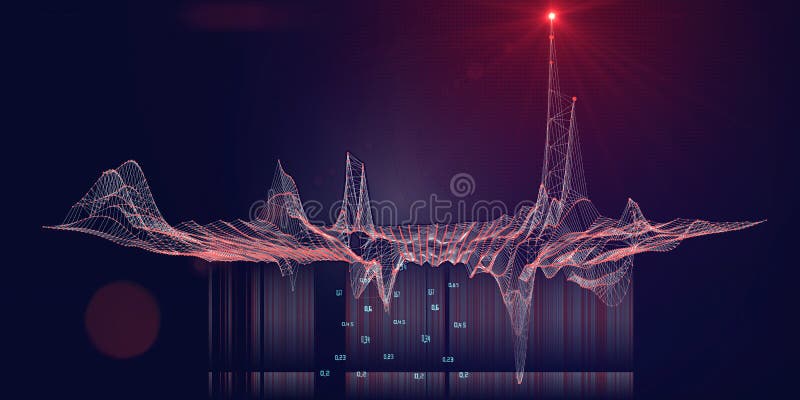 Abstract Background Contain White Wireframe with Red Dots and Data on ...