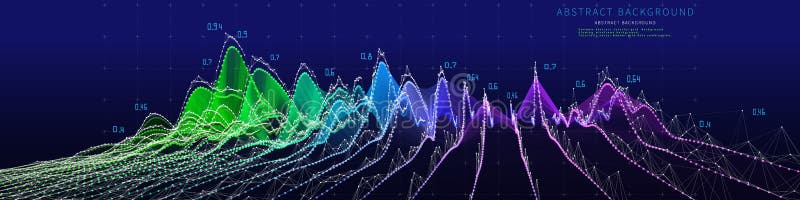 Abstract Background Contain Wireframe Wavy Graph with Data on Dark Blue ...