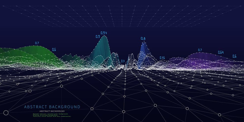 Abstract Background Contain Wireframe Wavy Graph with Data and Dots on ...