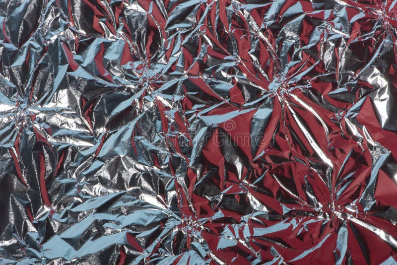 Abstract Background with Crumpled Foil Texture, Silver, Red and Blue ...