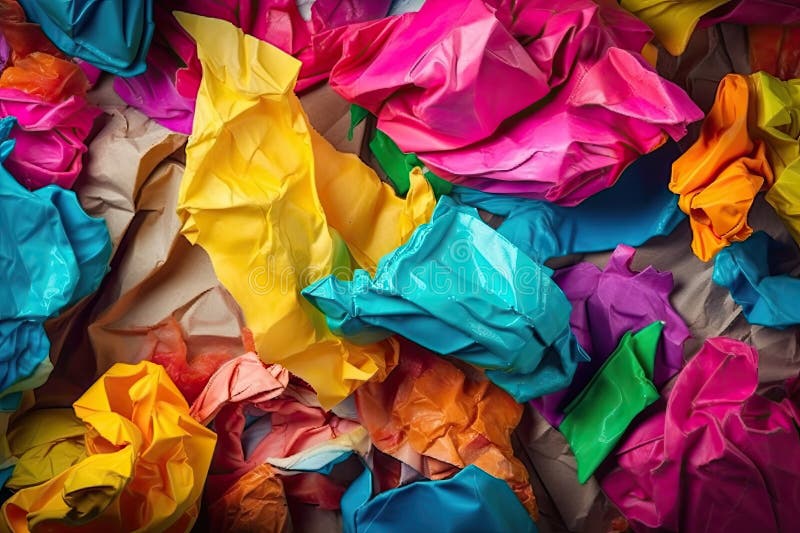 Abstract Background of Crumpled Multicolored Paper. Waste and Plastic ...