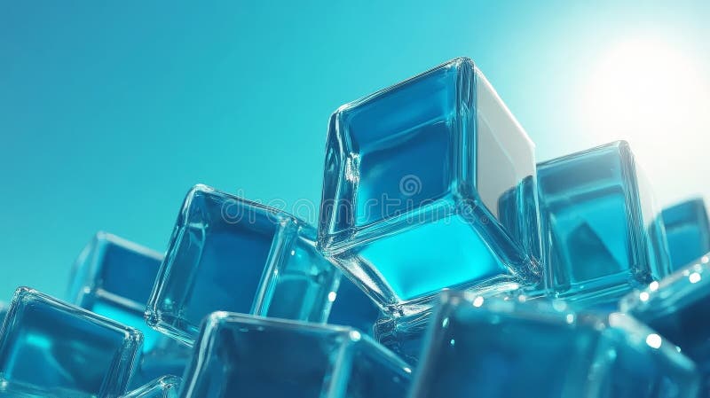 Abstract Background of Crystal Clear, Sparkling Blue Ice Cubes on ...