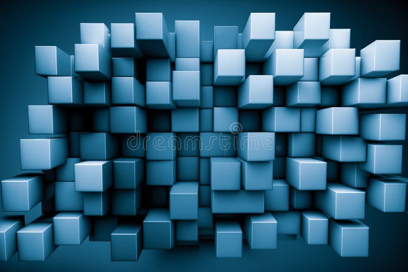 Abstract Background of Cube Blocks Wall Stacking Blue Design Stock ...