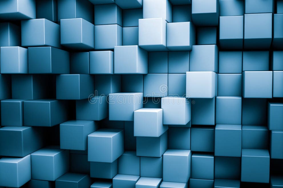 Abstract Background of Cube Blocks Wall Stacking Blue Design Stock ...