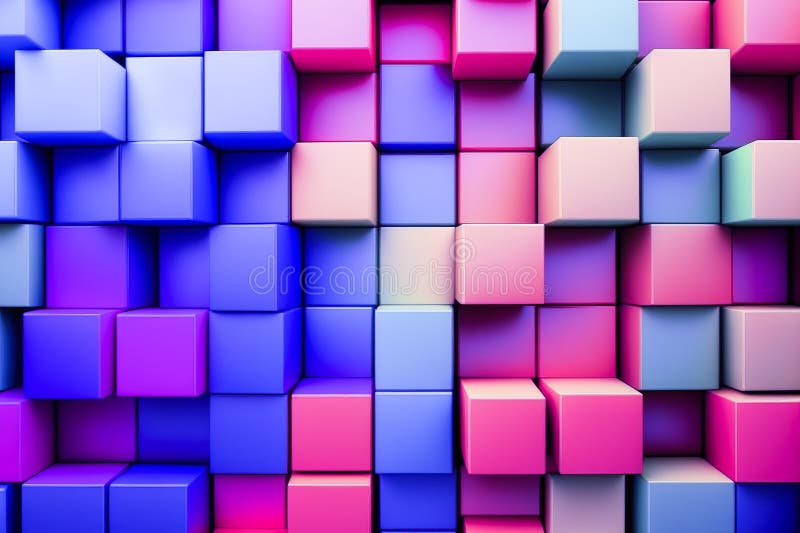 Abstract Background of Cube Blocks Wall Stacking Design Neon Pastel ...