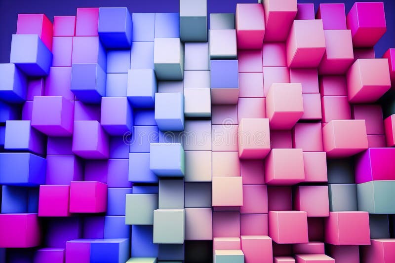 Abstract Background of Cube Blocks Wall Stacking Design Neon Pastel ...