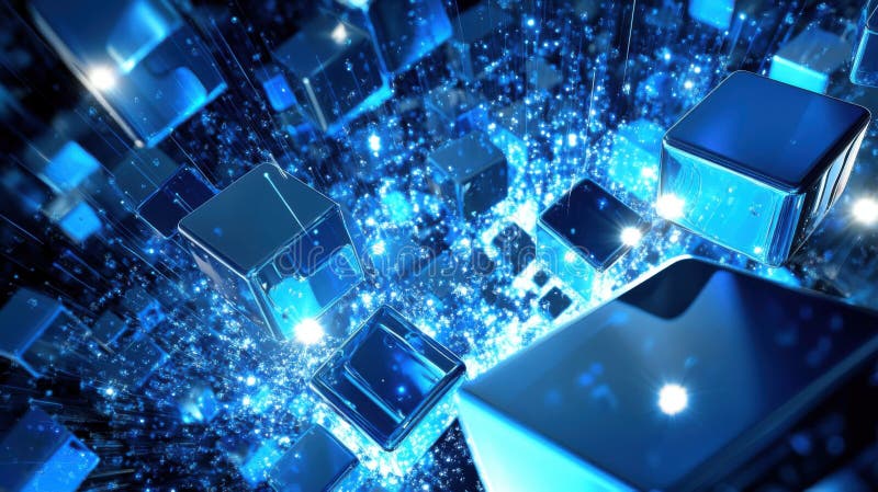 Abstract Background with Cubes and Light Effects in Blue Stock ...