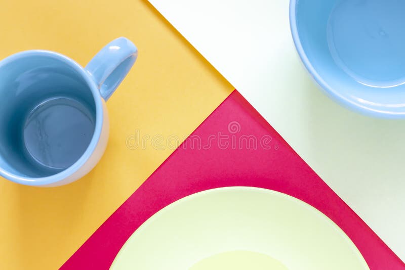 Abstract Background with Cup and Plates. Top View. Stock Photo - Image ...