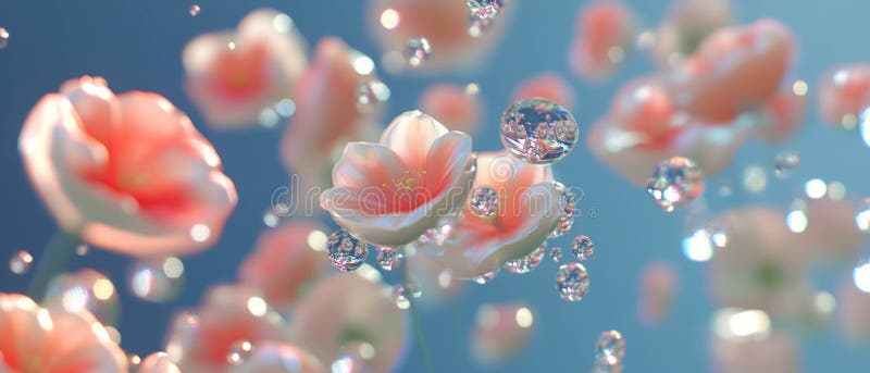 Abstract Background with 3D Flowers Interacting with Virtual Forces in ...