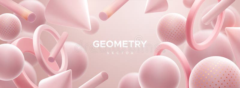 Abstract Background with 3d Geometry Pink Shapes. Vector Illustration ...