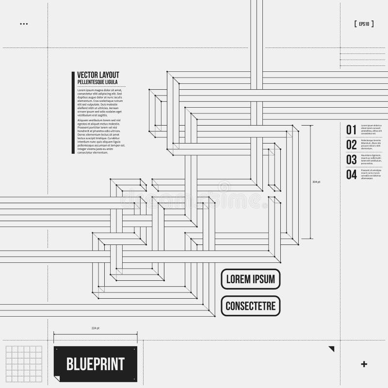 Abstract Background with 3d Lines and Stripes in Draft Style Stock ...