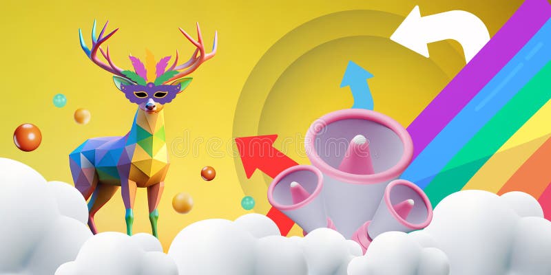 Abstract Background. 3D Low Poly of a Masked Rainbow Deer in LGBTQ Love ...