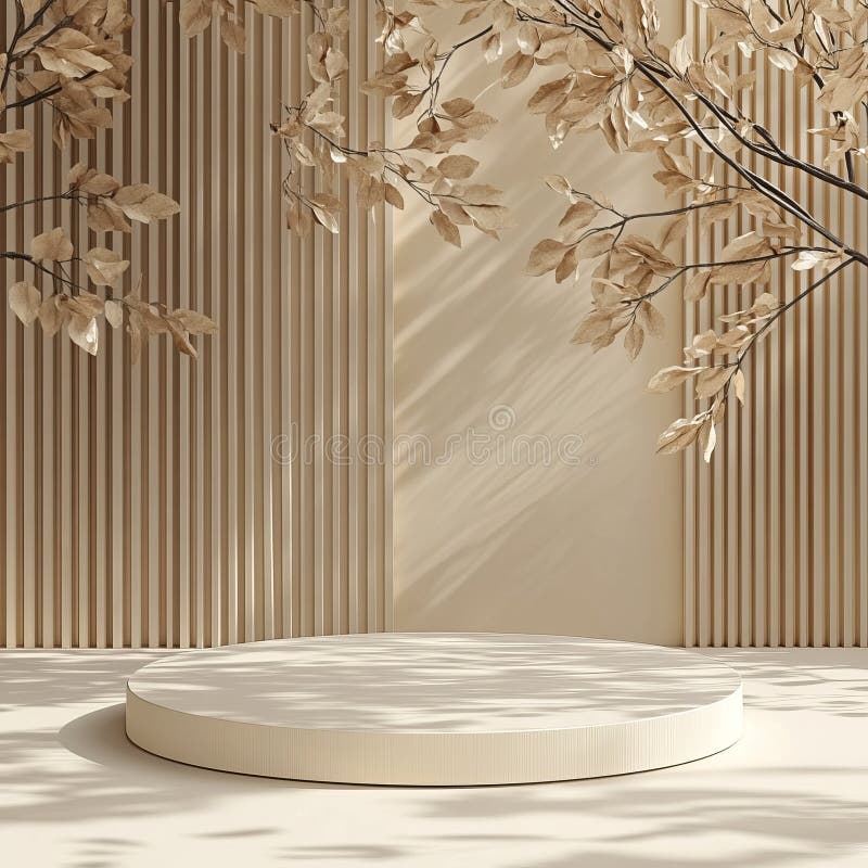 Abstract Background with 3d Podiums and Leaves. Vector Illustration ...