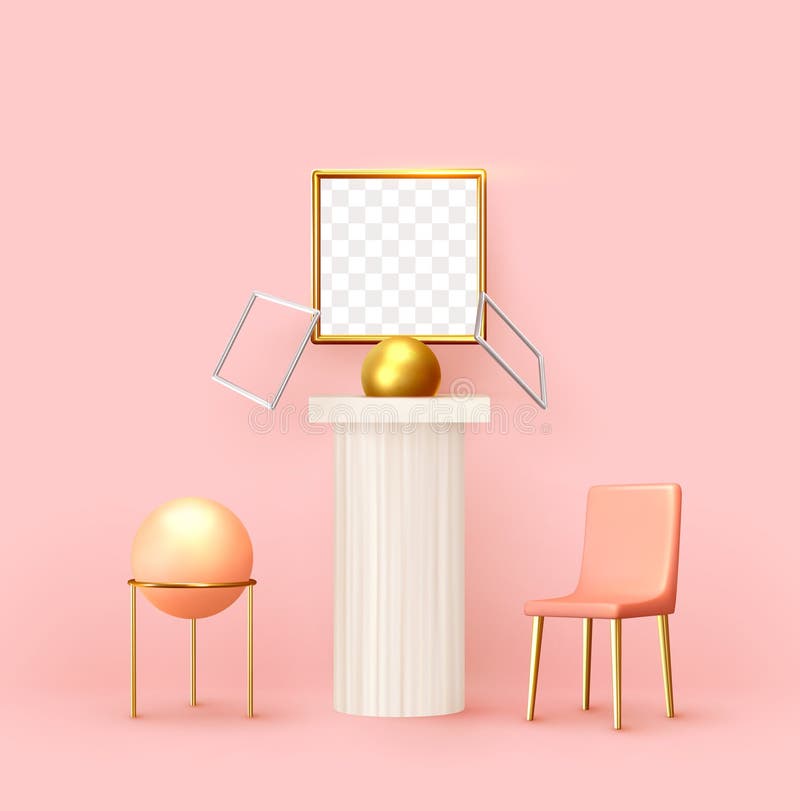 Abstract Background with 3d Realistic Objects Design. Interior Art ...