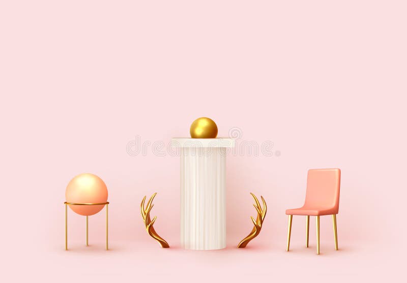 Abstract Background with 3d Realistic Objects Design. Interior Art ...