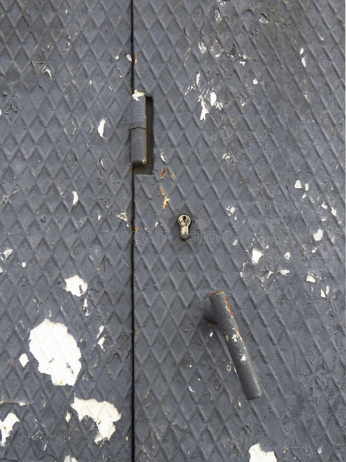 Damaged Gray Metal Sheet with Lock, Latch and Hinge. Grunge Metal ...