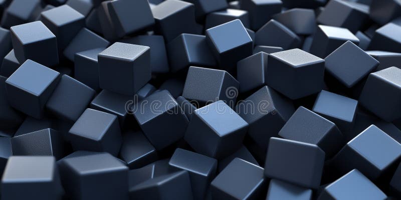 Abstract Background of Dark Blue Cubes Pile Close Up 3D Render ...