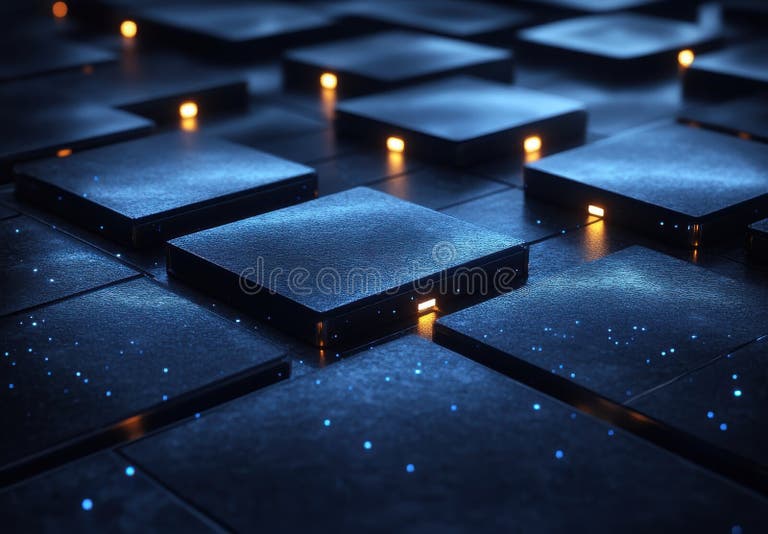 Dark Blue Glowing Square Blocks Abstract Background Stock Illustration ...
